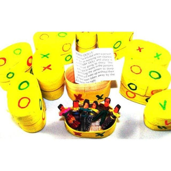 6 Mini Worry Dolls In A Traditional Mayan Mexican Yellow Box with ...