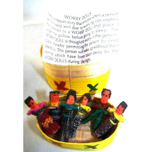 6 Mini Worry Dolls In A Traditional Mayan Mexican Yellow Box with ...