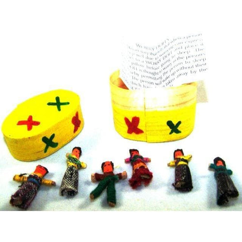 6 Mini Worry Dolls In A Traditional Mayan Mexican Yellow Box with ...