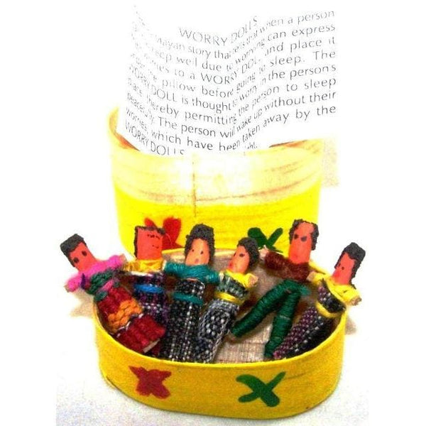 6 Mini Worry Dolls In A Traditional Mayan Mexican Yellow Box with ...