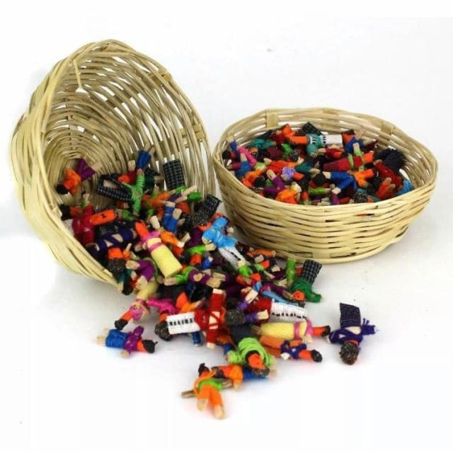72 Mini Worry Dolls in Cute Cane Wicker Basket Handmade Guatemala Take ...